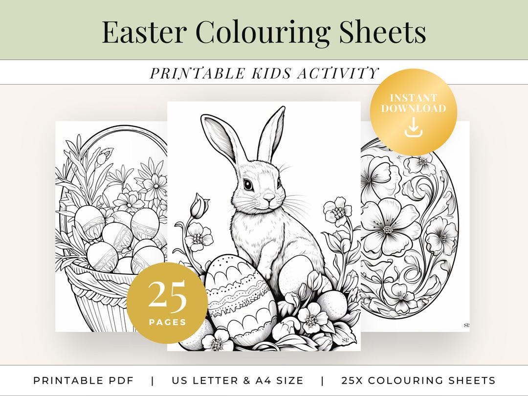 25 Easter Colouring Pages for Kids – Printable Mix & Match Easter Activity, Bunny, Egg, Basket ...