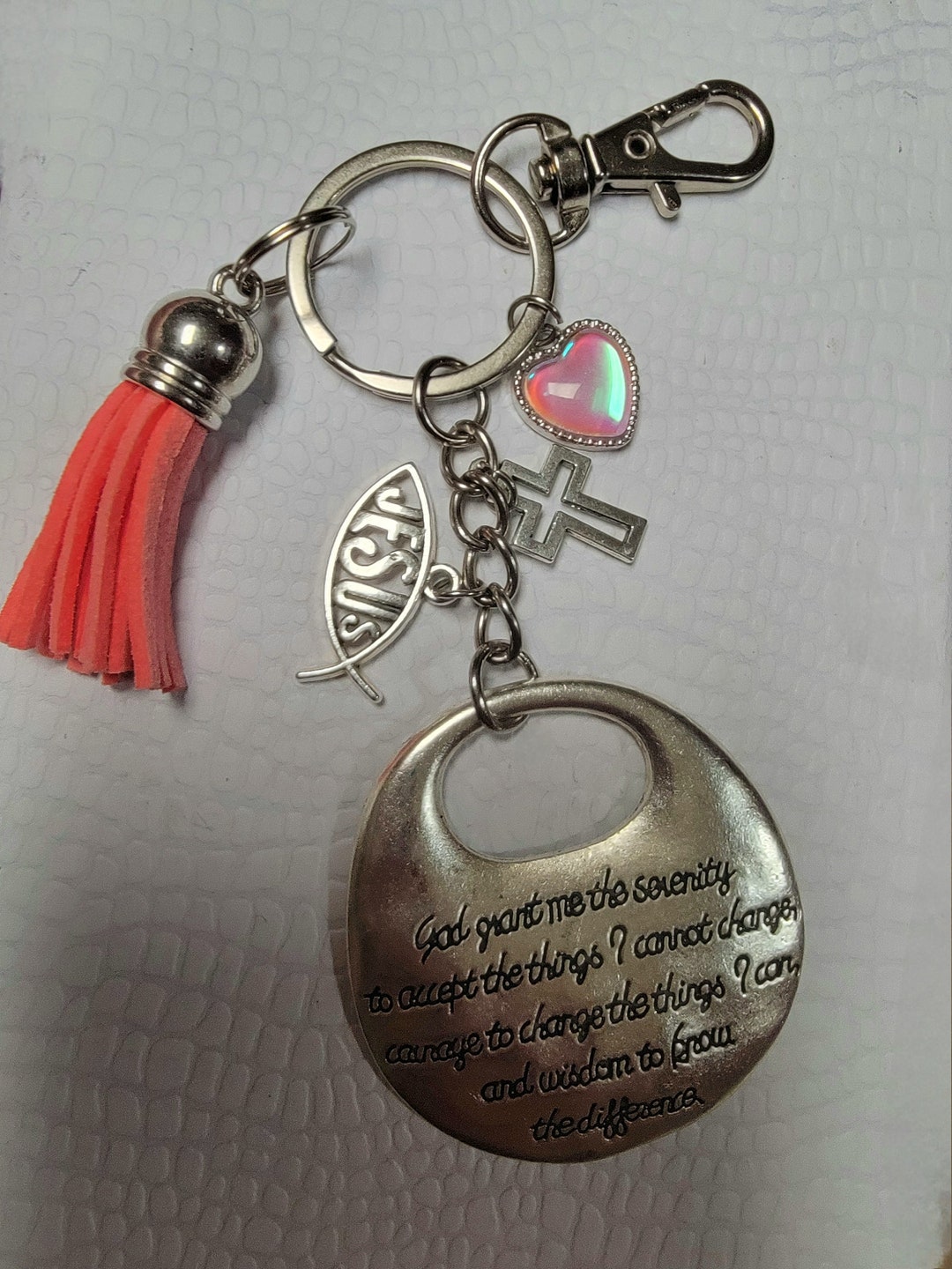 Serenity Prayer Keychain With Cross, Heart, and Tassel - Etsy