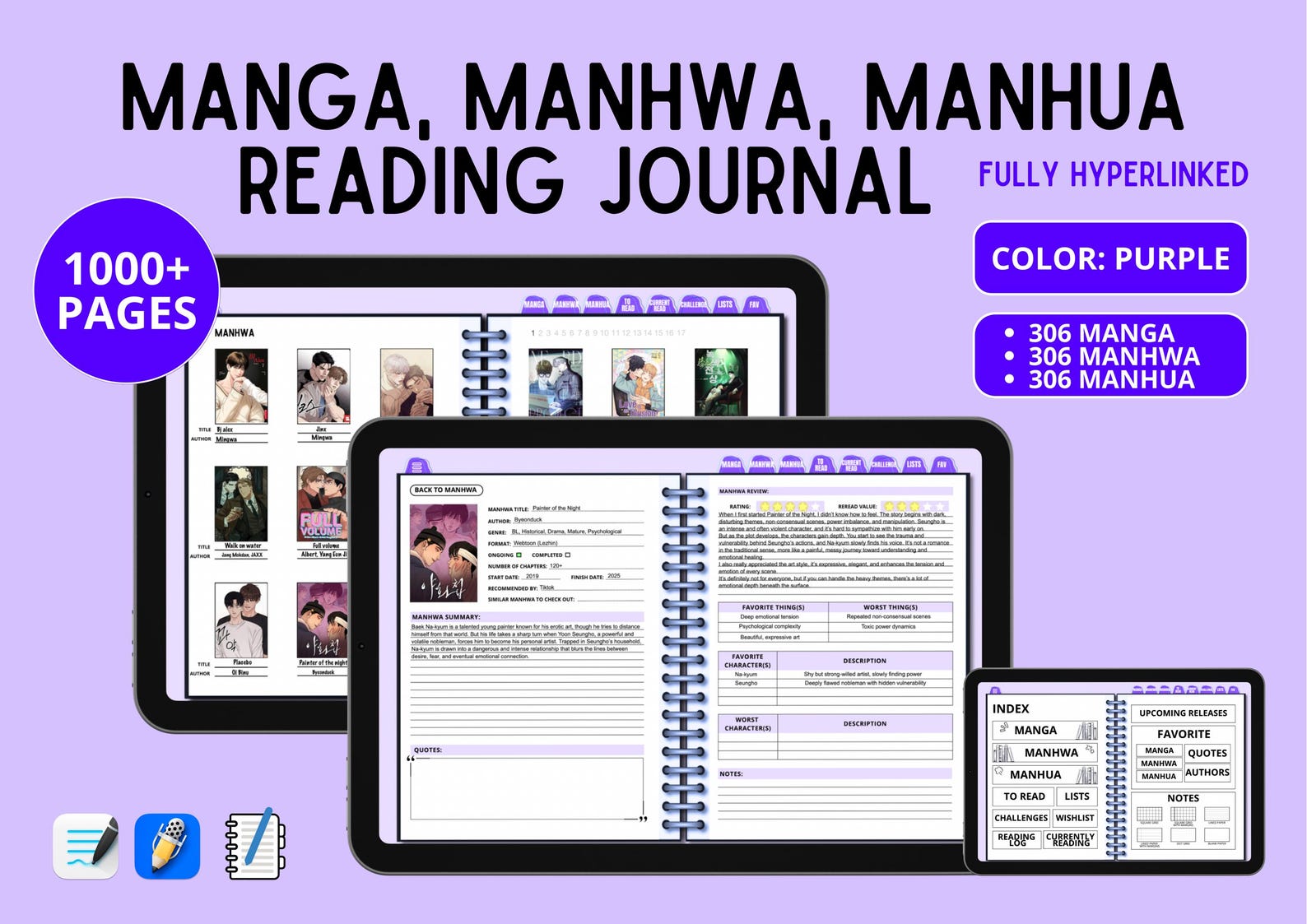 Manga Manhwa Manhua Journal: 1000+ Pages, Purple | Digital Reading ...