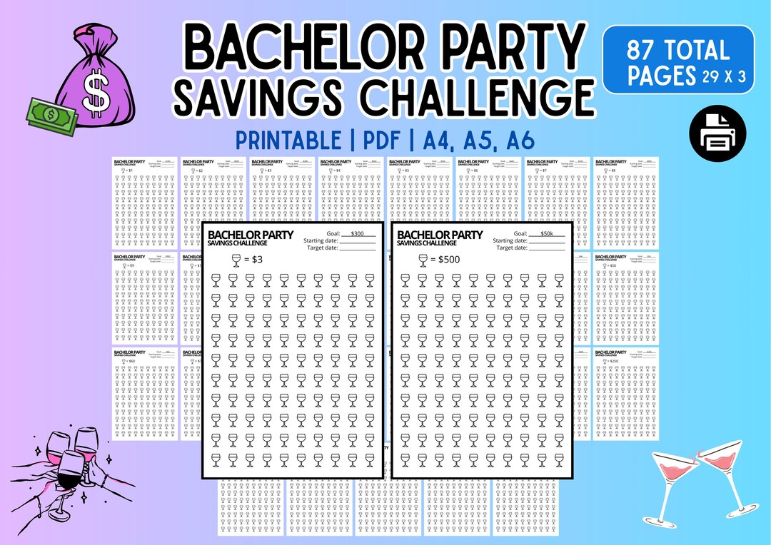 Bachelor Party V1: 29 Savings Challenges, Save 100 to 50k Dollars ...