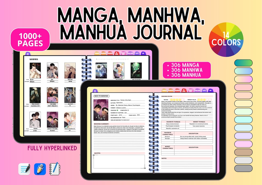 Manga Manhwa Manhua Journal: 1000+ Pages, 14 Colors | Digital Reading ...