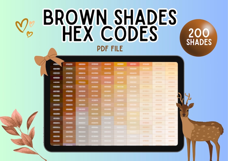 200 Brown Shades Hex Code Chart for Branding, Web and Graphic Design ...