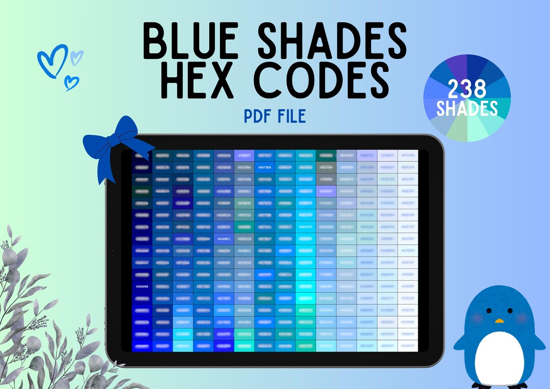 238 Blue Shades Hex Code Chart for Branding, Web and Graphic Design ...