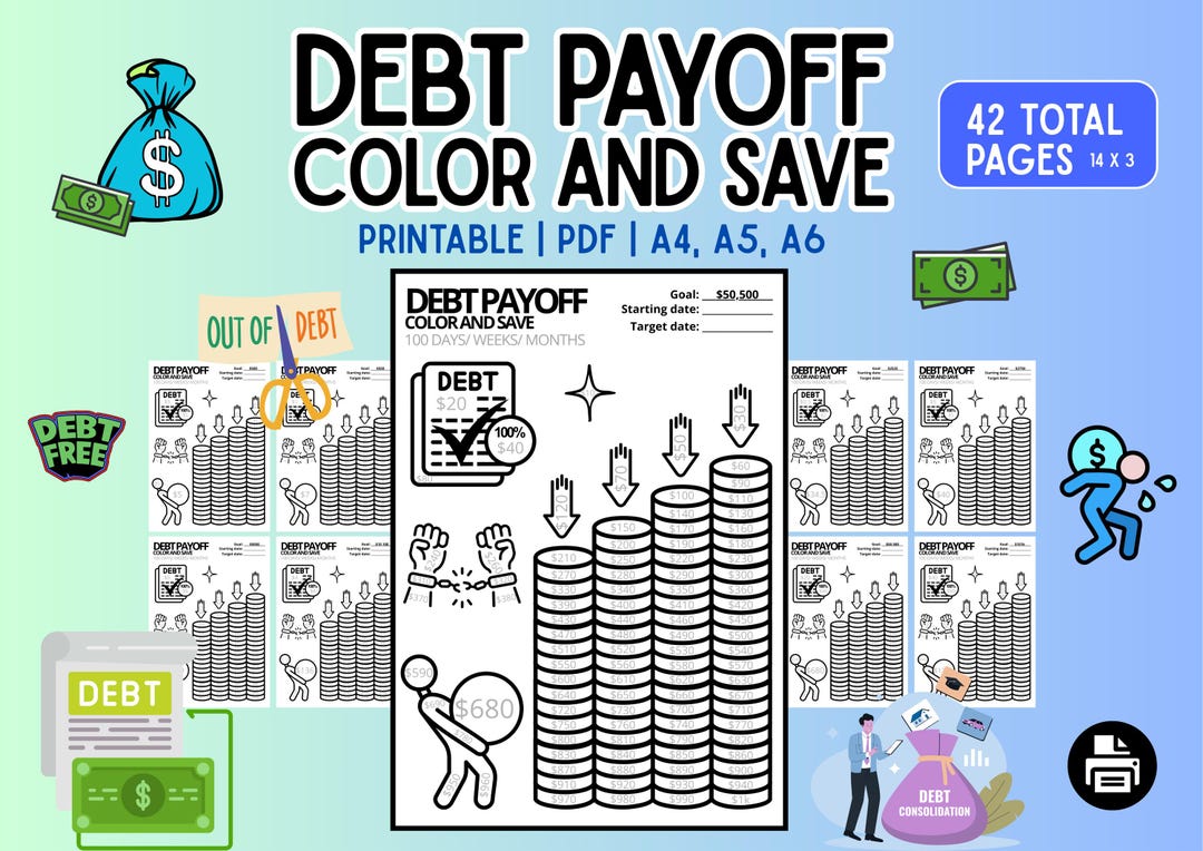 Debt Payoff: 14 Color & Save Challenges, Save 500 to 101k Dollars ...