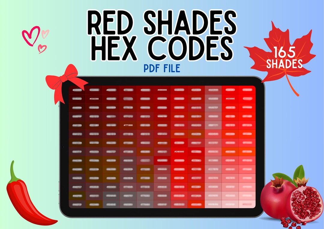 165 Red Shades Hex Code Chart for Branding, Web and Graphic Design ...
