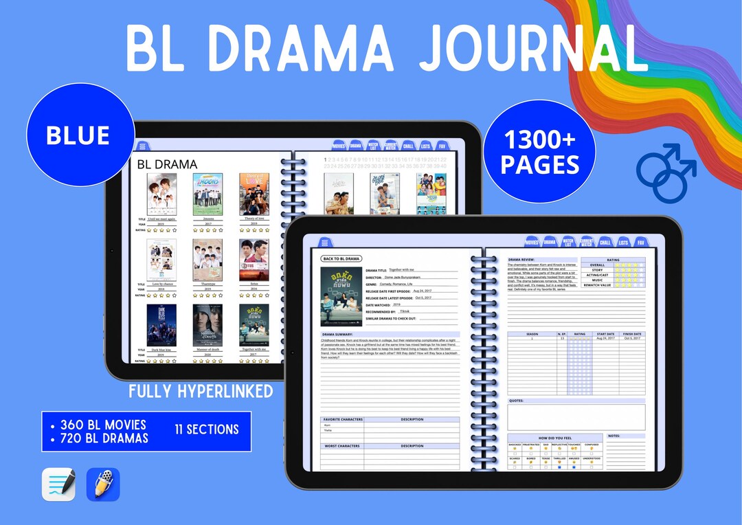 BL Drama Journal: 1300+ Pages, Blue Color | Boys Love Drama Tracker ...