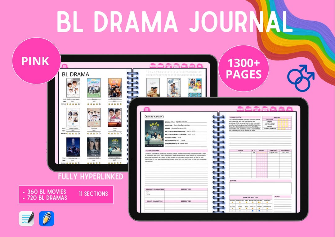 BL Drama Journal: 1300+ Pages, Pink Color | Boys Love Drama Tracker ...