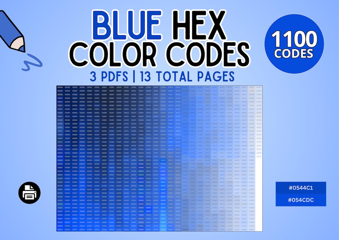 1100 Hex Codes: Blue Shades Chart for Branding, Web and Graphic Design ...
