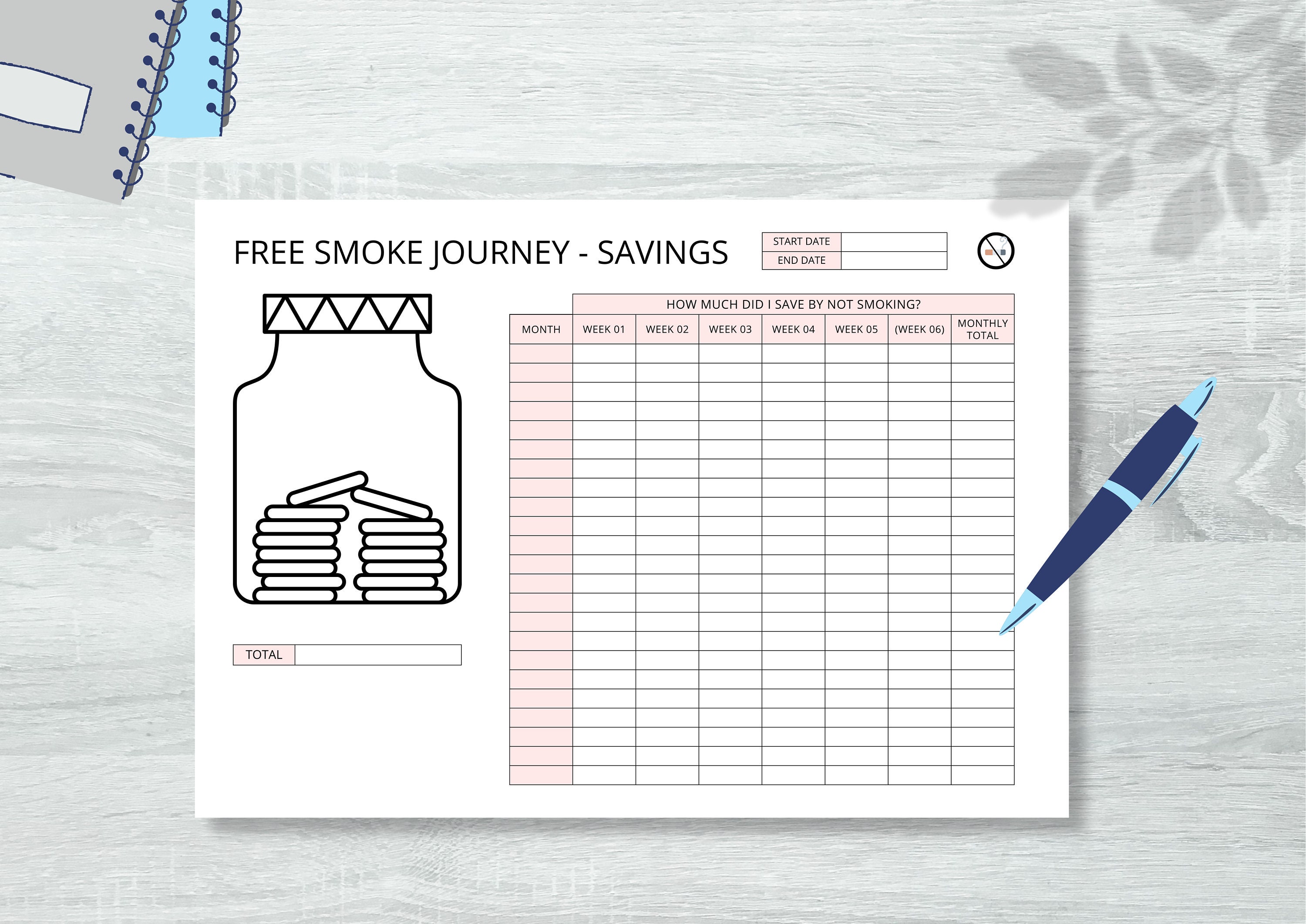 Smoke-free Printable Kit: 30, 60, 90, 120 Days Quit Smoking Challenges ...