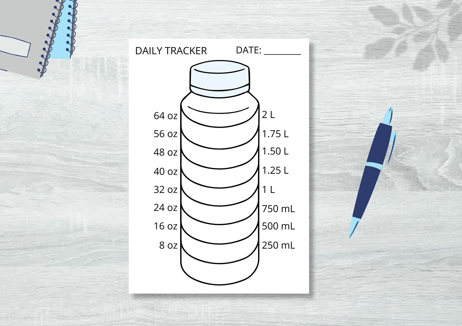 Water Tracker Printable 8 Colors Annual, Monthly, Weekly and Daily ...
