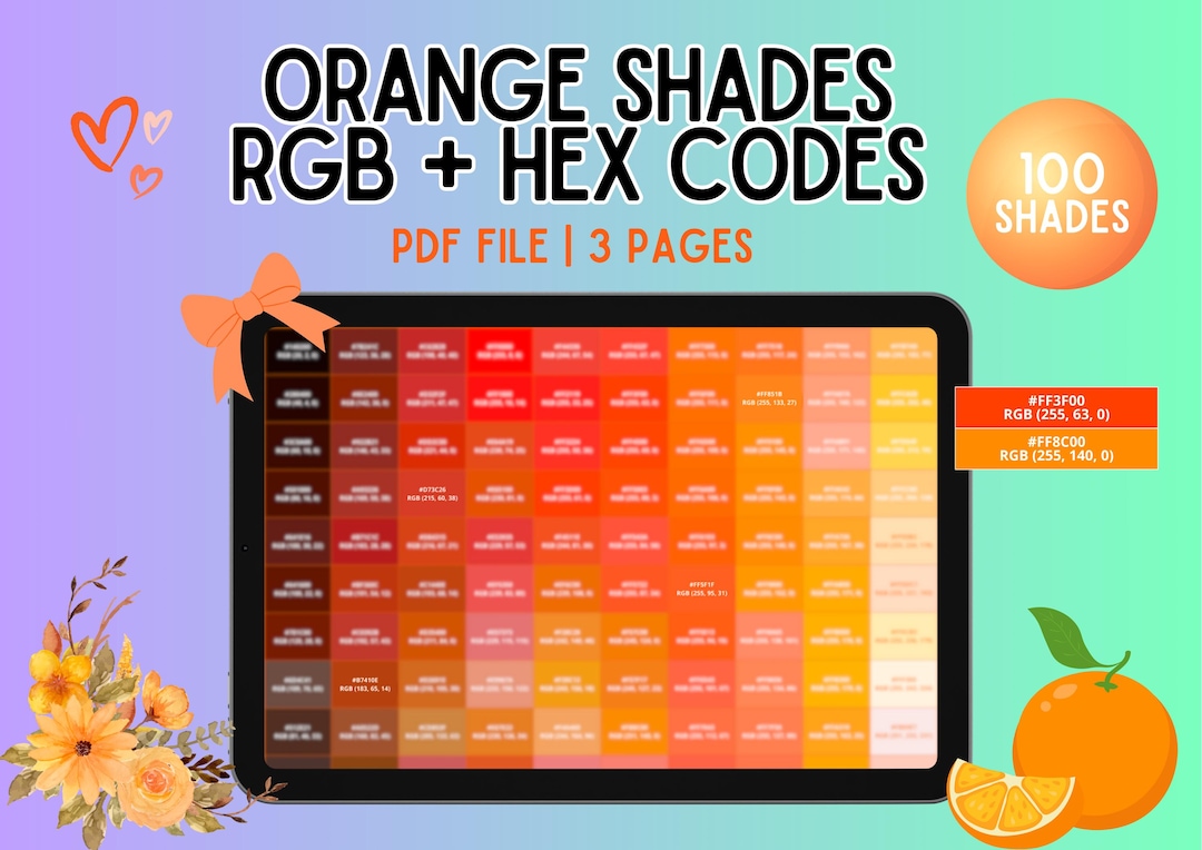 100 RGB + HEX Orange Color Codes | Digital Chart for Branding, Web and ...