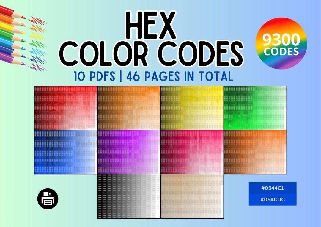 HEX: 9300+ Color Codes Chart, Printable PDF Bundle | Color Swatch for ...