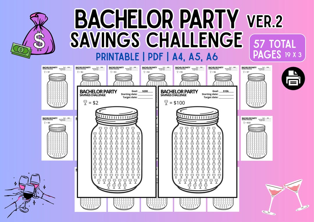 Bachelor Party V2: 19 Savings Challenges, Save 100 to 10k Dollars ...