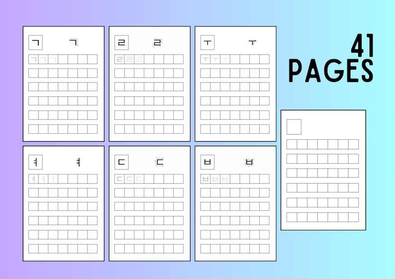 46 Korean Practice Sheets: Hangul Alphabet | Beginner Writing ...