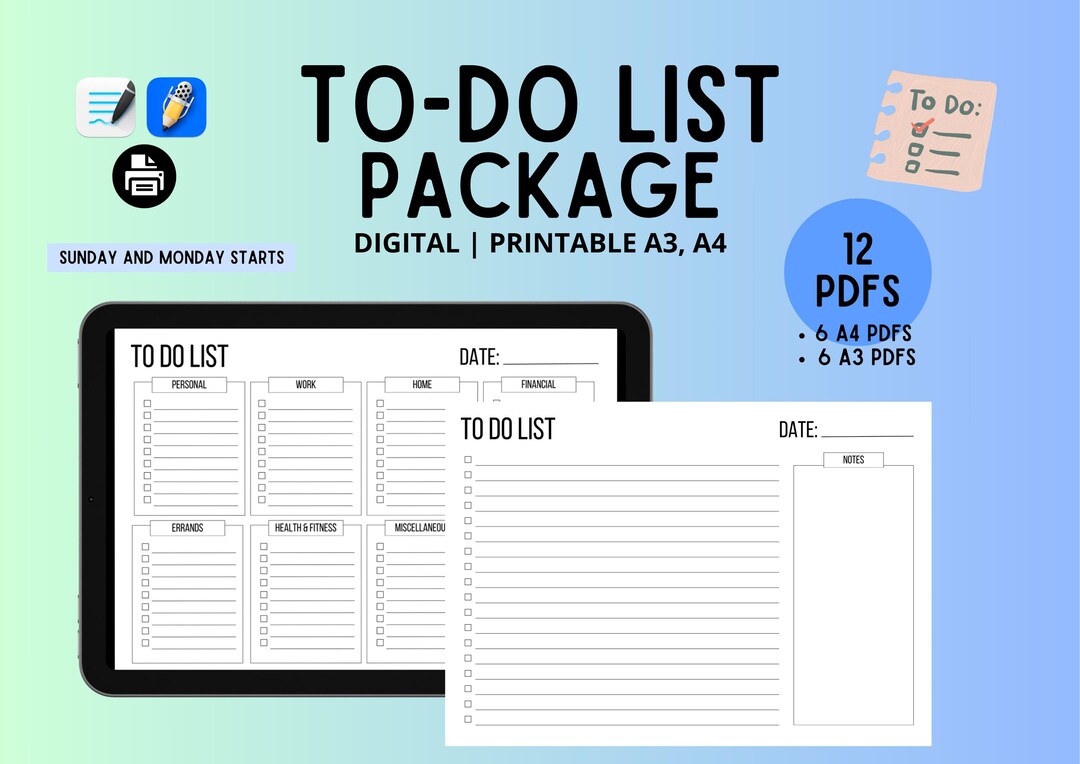 12 To-do Lists Bundle | A3, A4 | Digital Daily and Weekly Planners ...