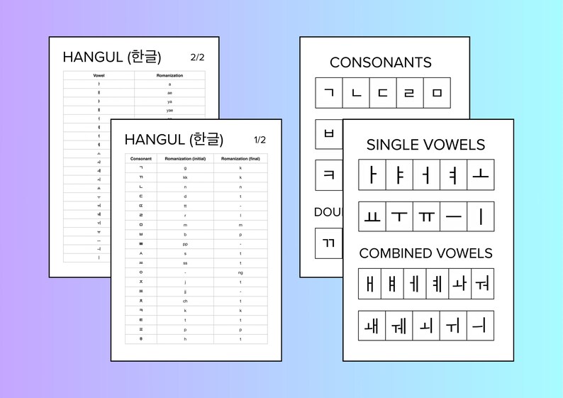 46 Korean Practice Sheets: Hangul Alphabet | Beginner Writing ...