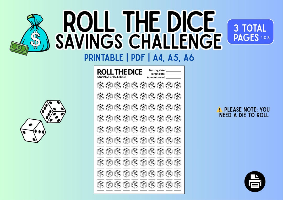 Roll the Dice: Savings Challenge, Save 100 to 600 Dollars | Money ...