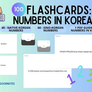 Numbers in Korean - Digital Flashcards for Goodnotes | 100 Flashcards ...