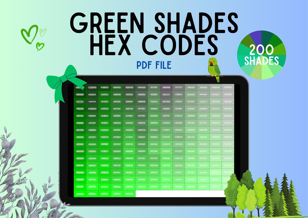 200 Shades of Green | Digital Hex Code Chart for Branding & Design - Etsy