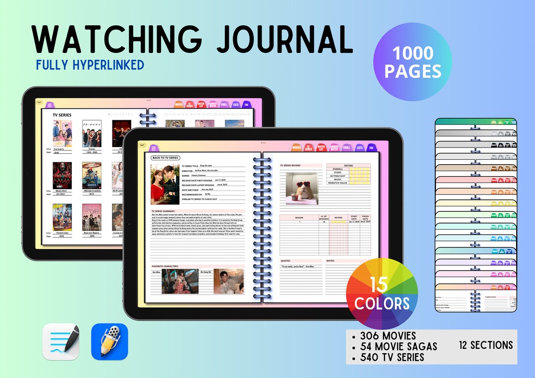 Watching Journal | Movies, Sagas, and TV Series - 15 Colors - 1000 ...