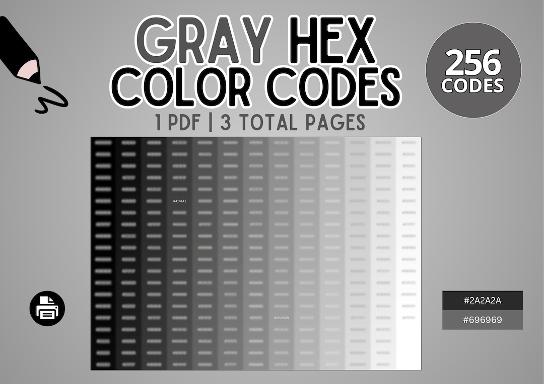 256 Hex Codes: Gray Shades Chart for Branding, Web and Graphic Design ...
