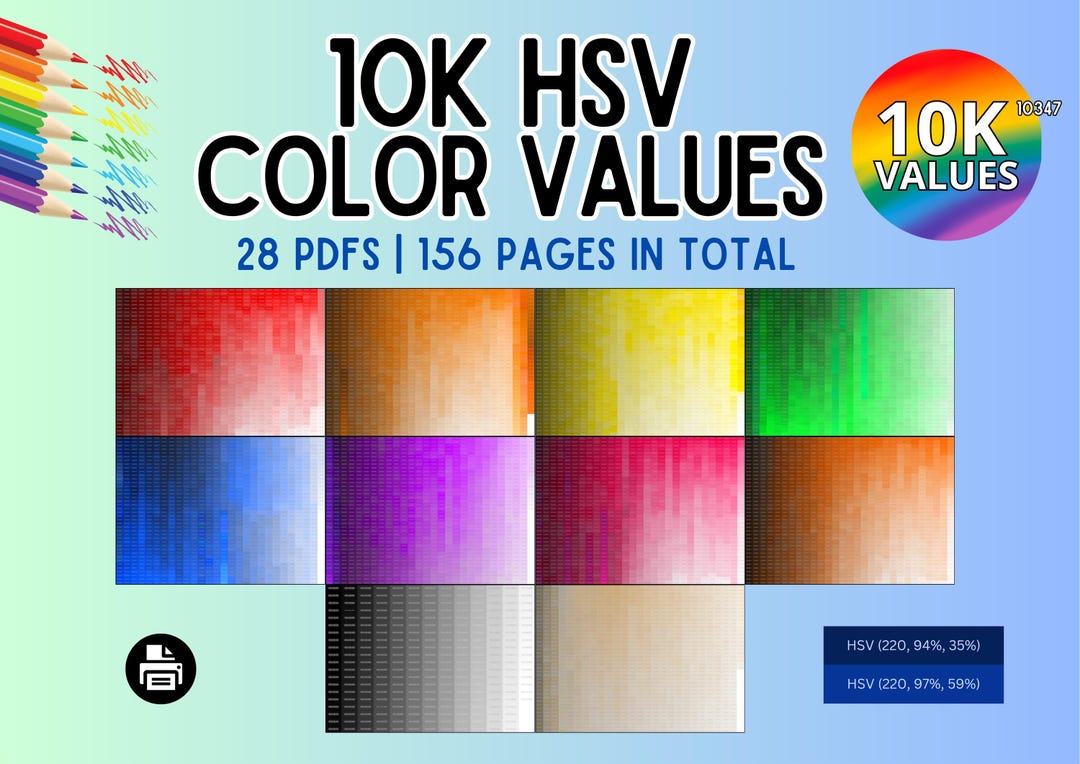 HSV/HSB: 10k+ Color Values | Printable PDF Bundle, Palette Chart, Color ...