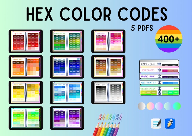 Hex Color Codes | 400 Colors - 5 Pdfs | Hyperlinked - Etsy