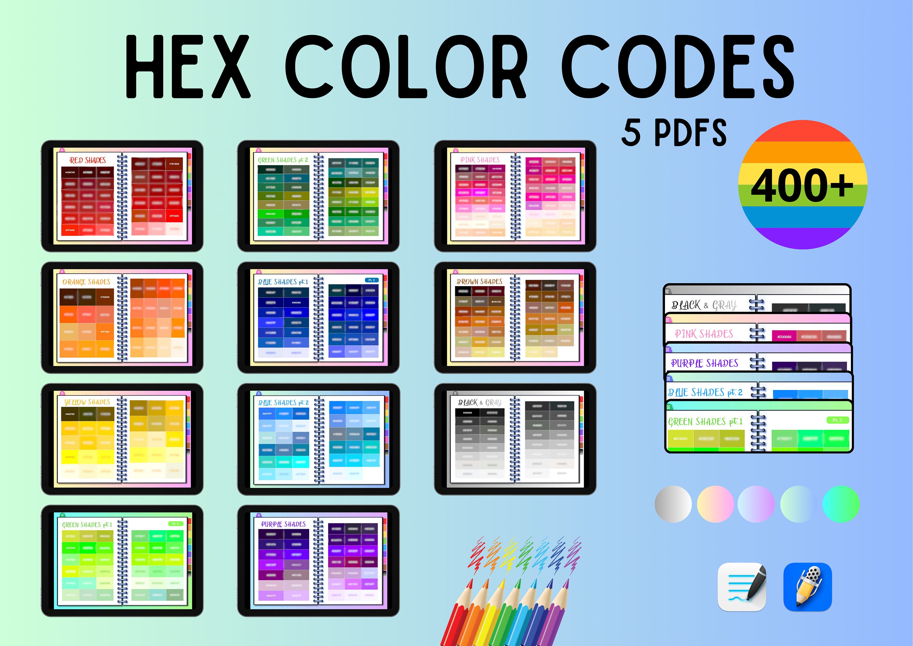 400 Hex Color Codes: Digital PDF Bundle, Printable Color Palette Chart ...
