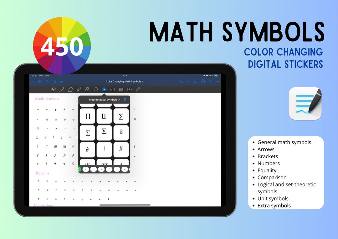450 Math Symbols | Digital Stickers - Color Changing Stickers Bundle - Etsy