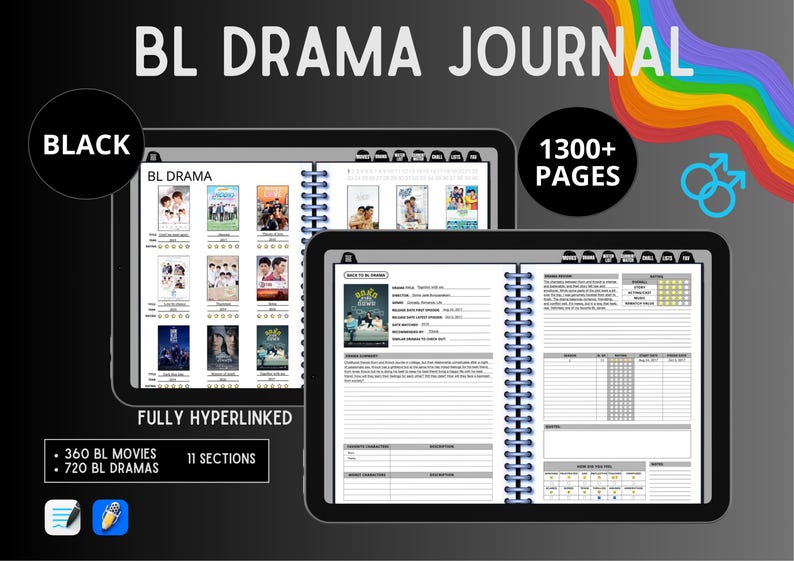 Bl Drama Journal | Black Digital Journal | 1300+ Pages - 11 Sections - Etsy