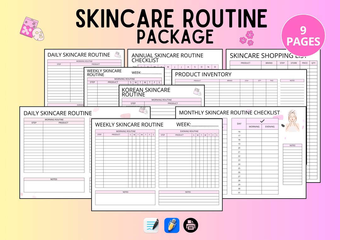 Skincare Routine Pink Pack: Printable Self-care Planner | Daily ...