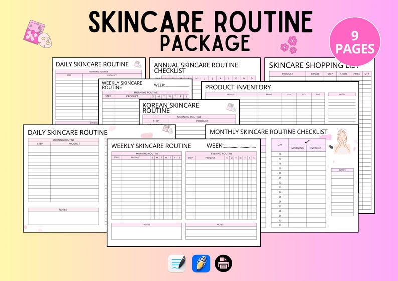 Skincare Routine Pink Pack: Printable Self-care Planner | Daily ...