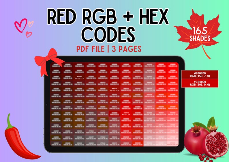 165 RGB + HEX Red Color Codes | Digital Chart for Branding, Web and ...