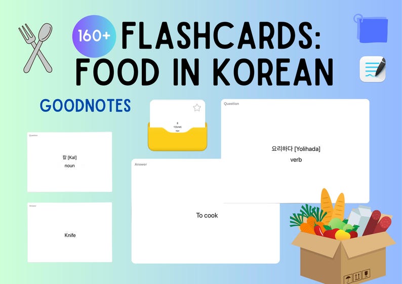 Food in Korean - Digital Flashcards for Goodnotes | 166 Flashcards ...
