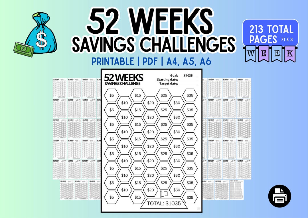 52 Weeks: 71 Savings Challenges, Save 26 to 104k Dollars | Money-saving ...