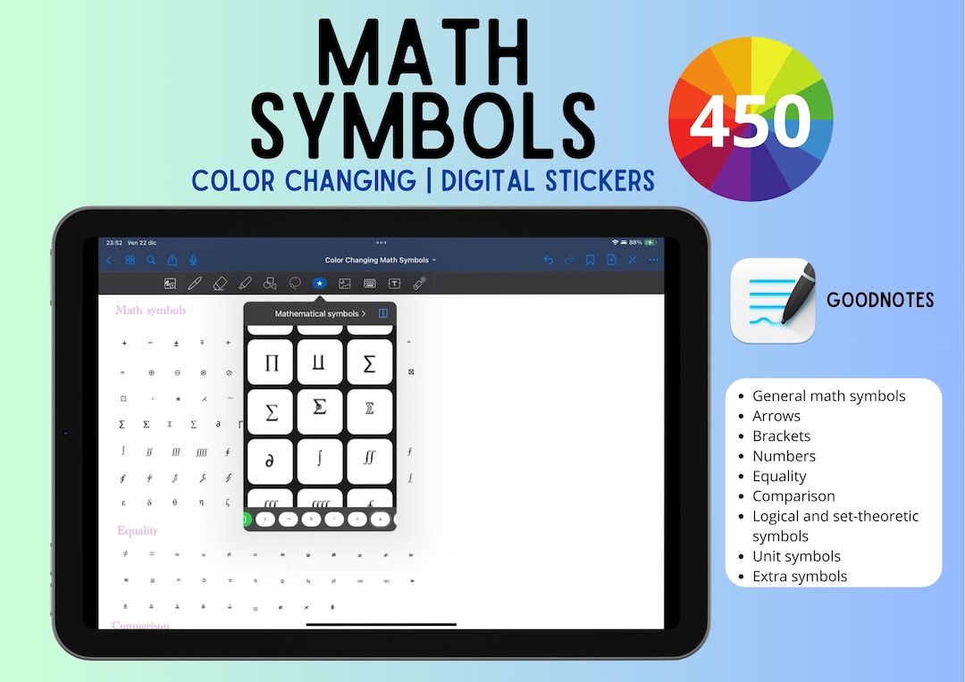 450 Math Symbols, Digital Stickers | Color Changing Stickers Bundle - Etsy
