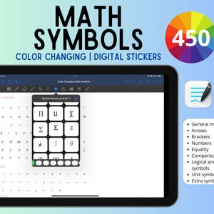 450 Math Symbols, Digital Stickers | Color Changing Stickers Bundle - Etsy