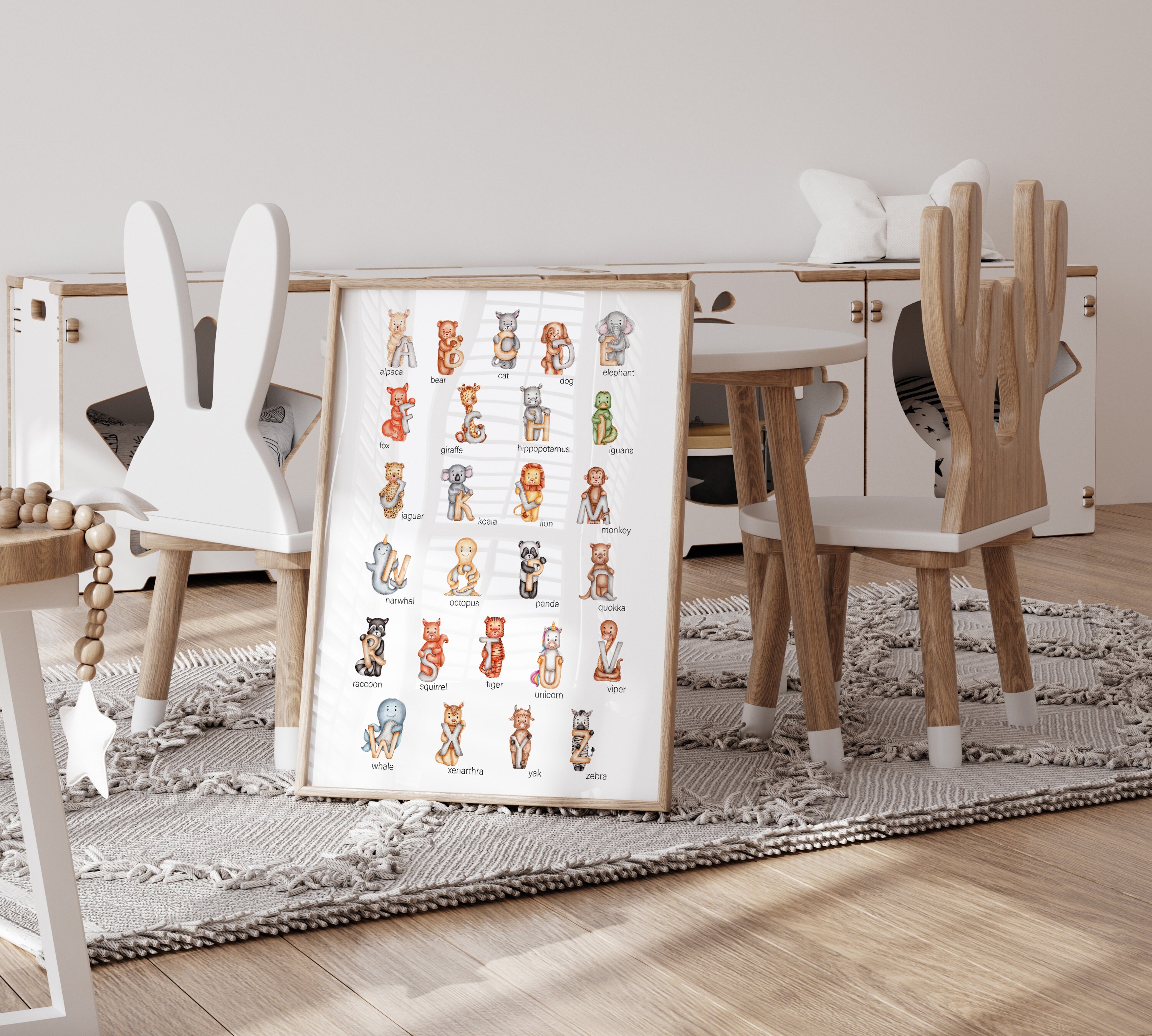 Animal English Alphabet, ABC Watercolor Poster, Children Educational ...