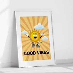 Good Vibes Poster, Retro Motivation Print Home Office, School Printable ...