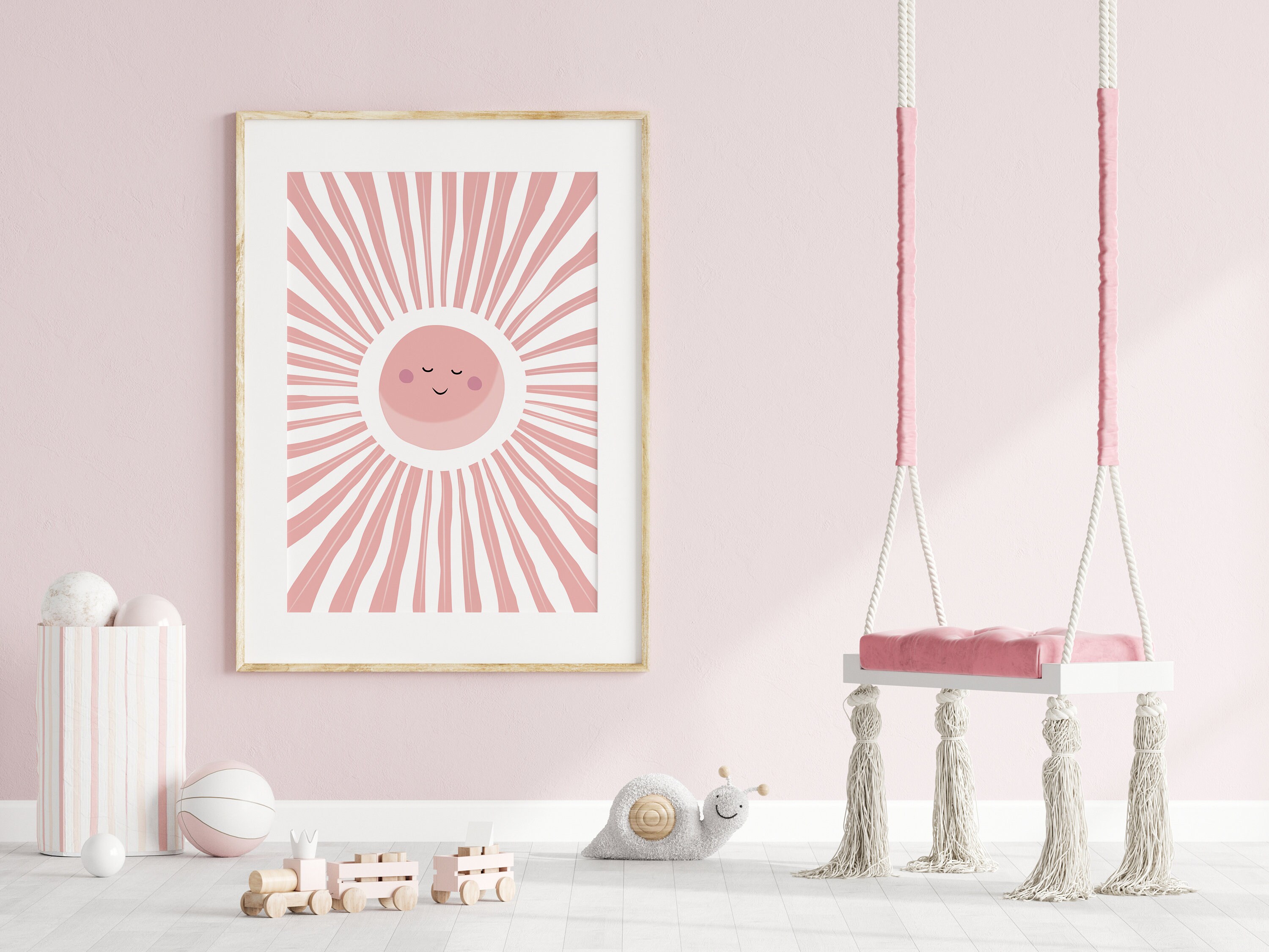 Pink Boho Nursery Sun Poster, Boho Sun Wall Art, Watercolor Sun, Kid ...