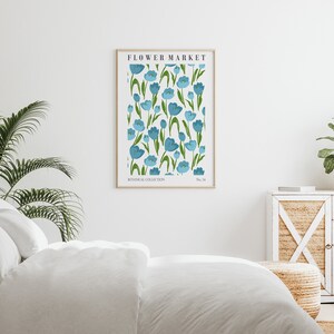 Flower Market Print, Spring Blue Flower Botanical Illustration, Floral ...