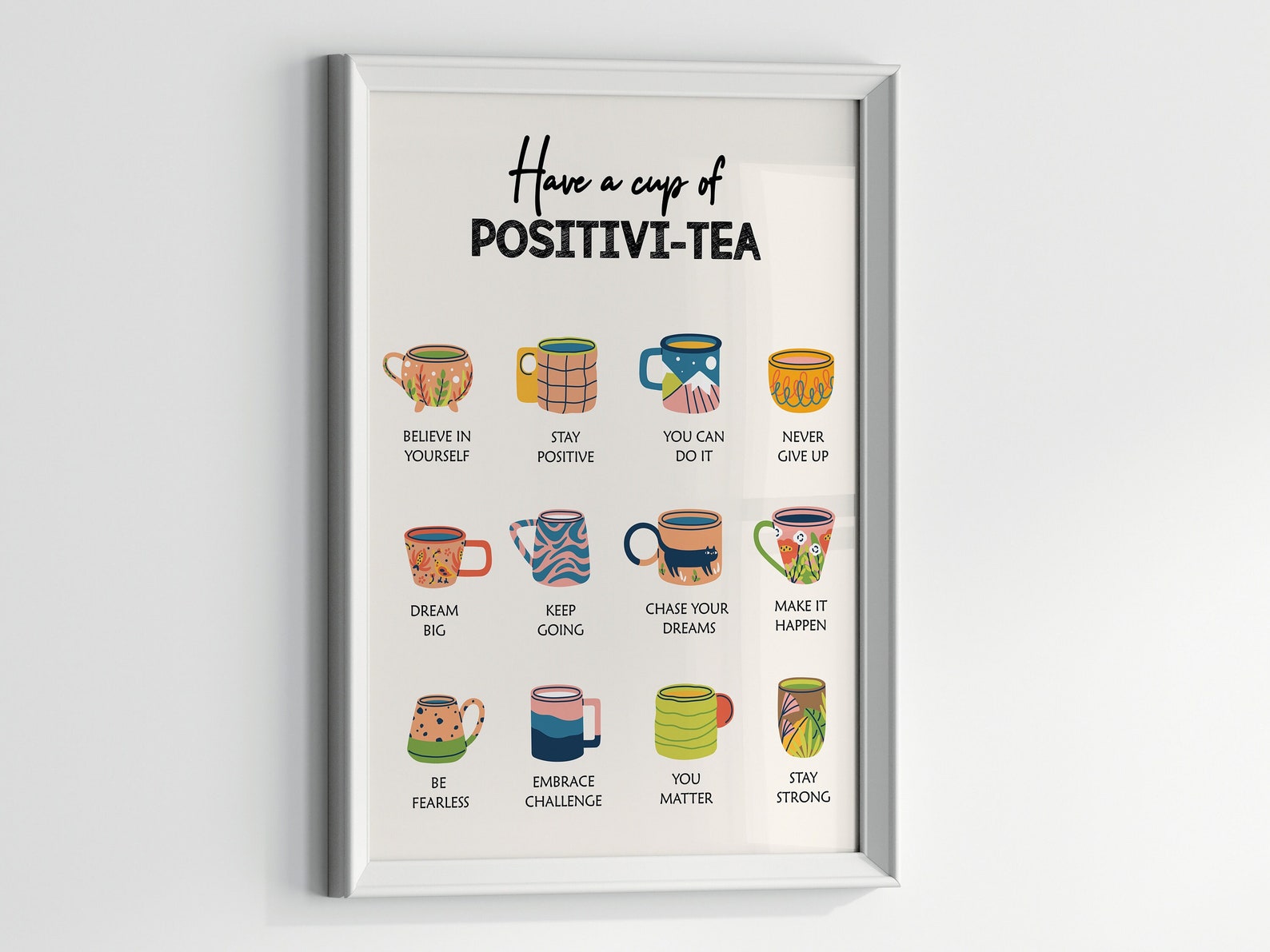 Have a Cup of Positivi-tea Poster, Motivation Quote Home Print ...