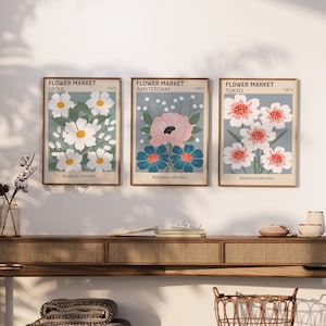 Set of 3 Flower Posters, Flower Market Prints, Botanical Illustration ...