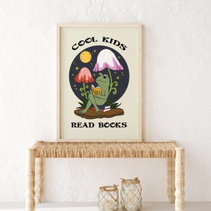 Cool Kids Read Books Motivation Poster, Frog Print Home Office, School ...
