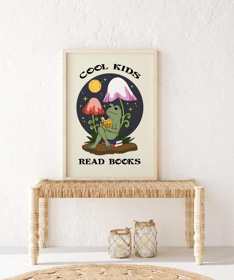 Cool Kids Read Books Motivation Poster, Frog Print Home Office, School ...