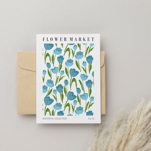 Flower Market Print, Spring Blue Flower Botanical Illustration, Floral ...