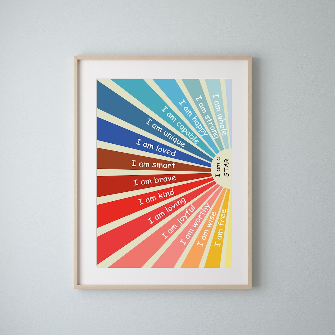 Positive Affirmations for Kids, I Am Poster, Rainbow Poster, Kids ...