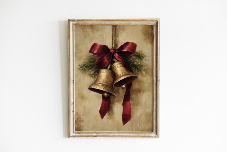 Vintage Christmas Bells Wall Art Print – Elegant Holiday Decor With Red ...