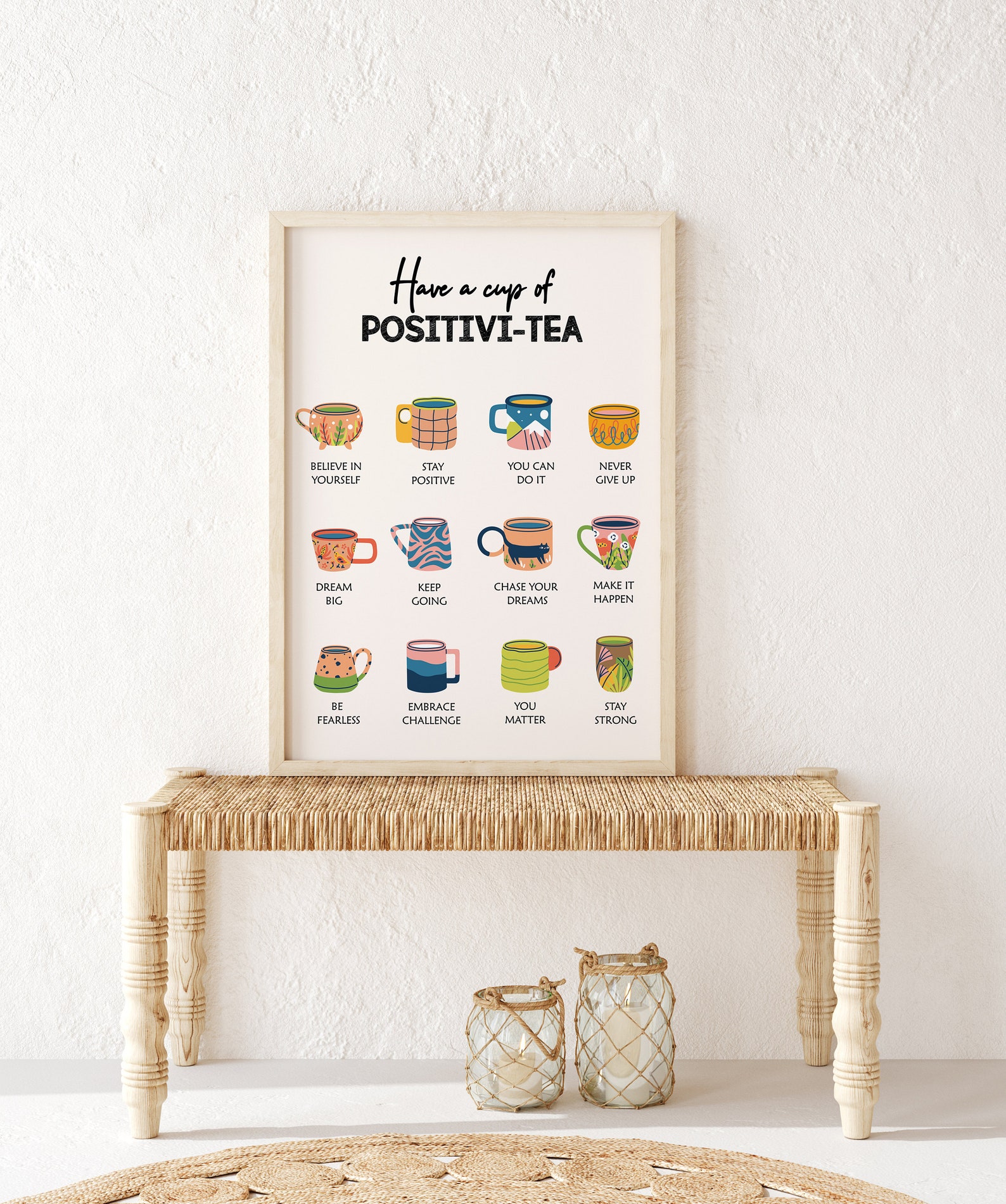 Have a Cup of Positivi-tea Poster, Motivation Quote Home Print ...
