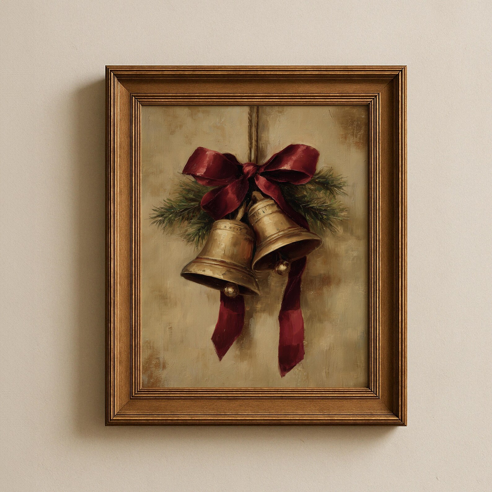 Vintage Christmas Bells Wall Art Print – Elegant Holiday Decor With Red ...
